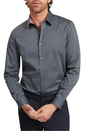 Ted Baker London Grelish Slim Fit Geo Print Stretch Cotton Button-up Shirt - Teal-blue