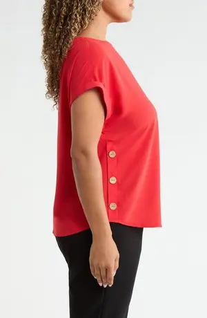 Jones New York Side Button Detail Top - Rouge