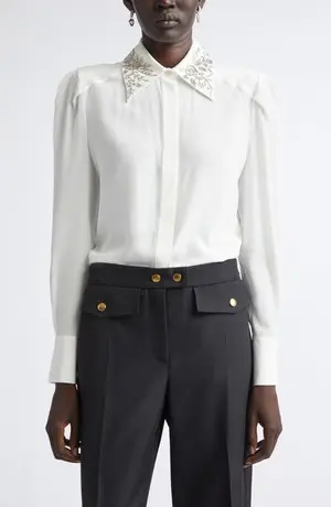 Alexander McQueen Embellished Collar Silk Shirt - Light Ivory