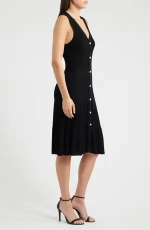 Kobi Halperin Tessa Sleeveless Ribbed V-neck Button-up Midi Sweater Dress