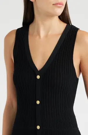 Kobi Halperin Tessa Sleeveless Ribbed V-neck Button-up Midi Sweater Dress