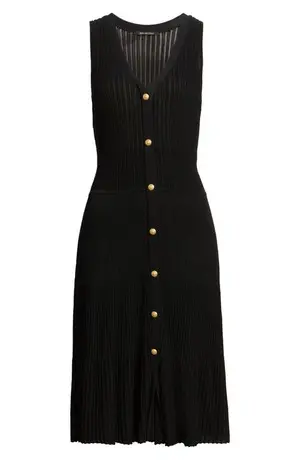 Kobi Halperin Tessa Sleeveless Ribbed V-neck Button-up Midi Sweater Dress