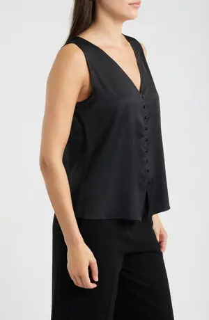 Kobi Halperin Colette Silk Blend V-neck Sleeveless Button-up Top - Black