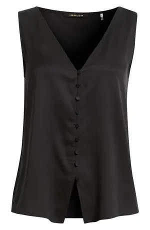 Kobi Halperin Colette Silk Blend V-neck Sleeveless Button-up Top - Black