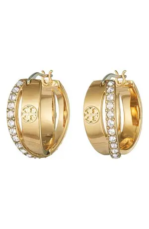 Tory Burch Icon Pavé Double Hoop Earrings - Tory Gold/crystal