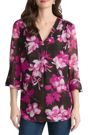 Jones New York Floral Print V-neck Tunic - Fudge Multi