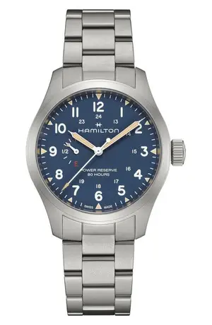 Hamilton Khaki Field Mechanical Power Reserve Bracelet Watch - Blue