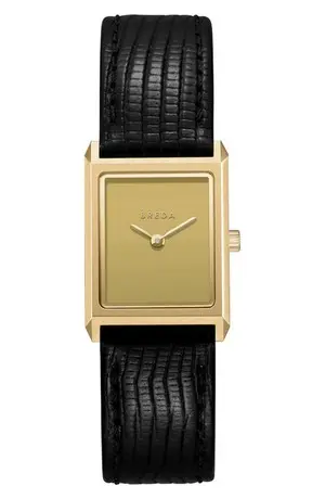 BREDA Small Virgil Leather Strap Tone Tank Watch - Gold