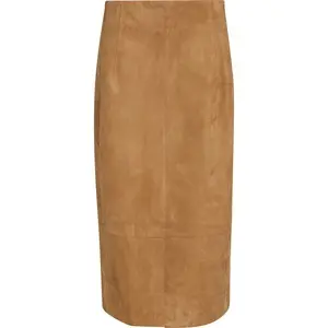 Akris Suede Pencil Skirt With Front Slit - Camel