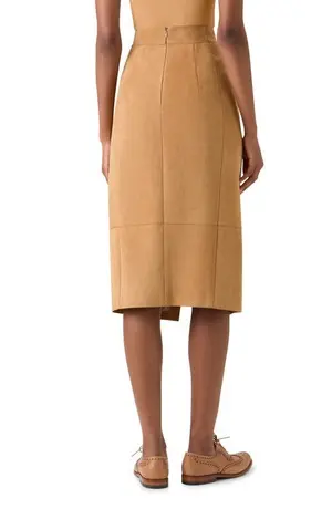 Akris Suede Pencil Skirt With Front Slit