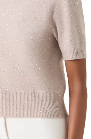 Akris Sequin Embellished Short Sleeve Sweater In Virgin Wool And Cashmere Blend