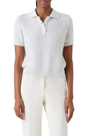 Akris Sequin Linen & Cotton Blend Polo Sweater - Ecru