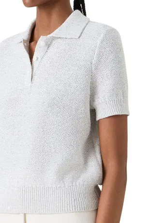 Akris Sequin Linen & Cotton Blend Polo Sweater