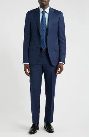 HERITAGE GOLD Dark Windowpane Check Wool Suit - Blue