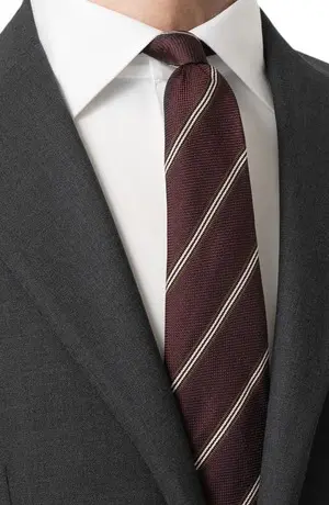 Eton Stripe Silk Tie - Medium Red