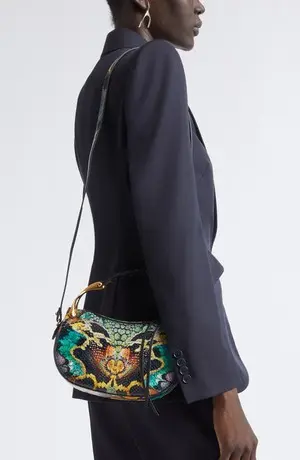 Alexander McQueen Mini Snakeskin Embossed Leather Top Handle Bag