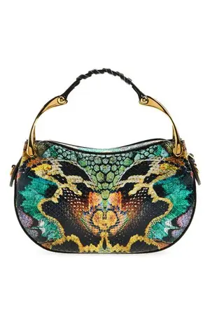 Alexander McQueen Mini Snakeskin Embossed Leather Top Handle Bag