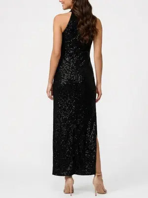 Rachel Rachel Roy Harland Crossover Halter Maxi Dress With Sequins And Slit - Black