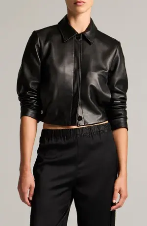 Vince Cropped Leather Jacket - Black/black