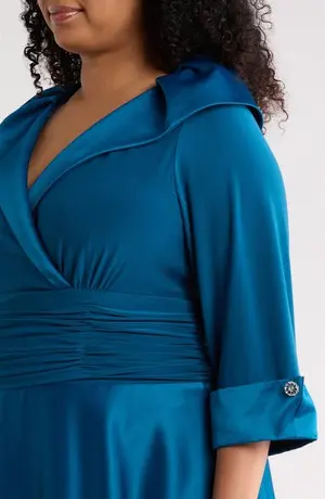 JESSICA HOWARD Rhinestone Button Mixed Media Gown