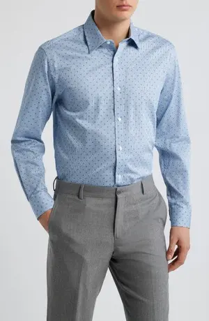 DANIEL HECHTER Modern Fit Neat Check Cotton Dress Shirt - Blue