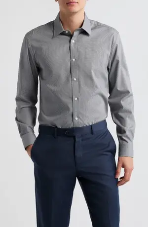 DANIEL HECHTER Modern Fit Micropattern Cotton Dress Shirt - Grey