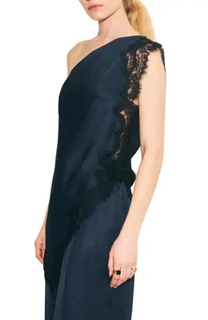 Mango Lace One-shoulder Satin Top