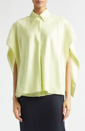 Bottega Veneta Silk Twill Layered Short Sleeve Shirt - 3400 Lichen