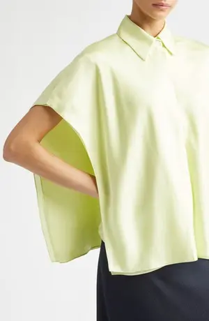 Bottega Veneta Silk Twill Layered Short Sleeve Shirt - 3400 Lichen