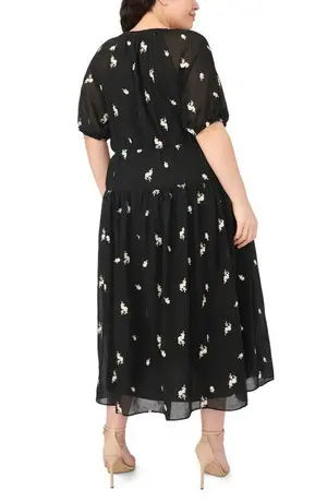 CECE DUPRAZ Print Tie Waist Midi Dress