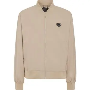 Philipp Plein Nylon Bomber Jacket With Logo Detail - Beige
