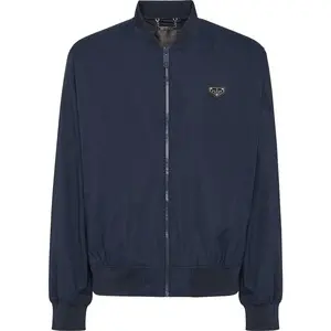Philipp Plein Nylon Bomber Jacket With Logo Detail - Navy