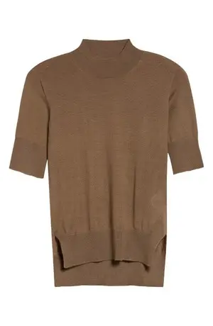 JIL SANDER Fine Knit Short Sleeve Mock Neck Sweater In Cashmere, Virgin Wool, And Silk - Sand