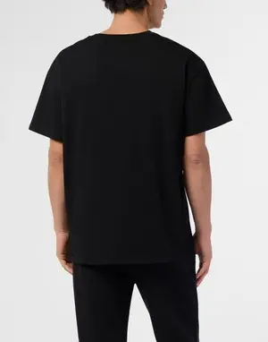 PLEIN SPORT Round Neck T-shirt Chest Logo - Black/orange