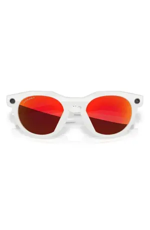 Oakley Gender Inclusive Meta Hstn 51mm Round Glasses - Warm Grey/prizm Ruby