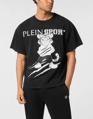 PLEIN SPORT Washed Fleece T-shirt Scratch Tiger - Black
