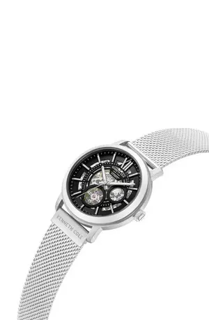 KENNETH COLE Pacific Skeleton Dial Automatic Mesh Strap Watch