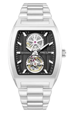 KENNETH COLE The Milford Tonneau Open Heart Automatic Bracelet Watch - Silver