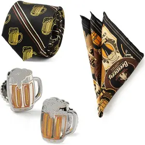 CUFFLINKS, INC. Beer Mug Themed Neck Tie, Pocket Square, And Set - Black