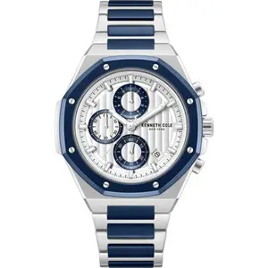 KENNETH COLE Sport Chronograph Stainless Steel Bracelet Watch - Silver/blue
