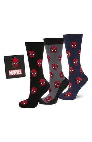 CUFFLINKS, INC. Spider-man Themed Crew Socks And Lapel Pin Set - Black Multi