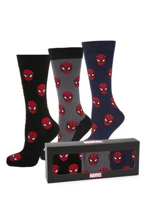 CUFFLINKS, INC. Spider-man Themed Crew Socks And Lapel Pin Set - Black Multi