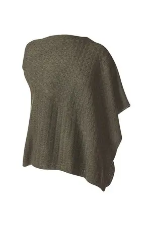 Kinross Cashmere Cable Poncho - Olive