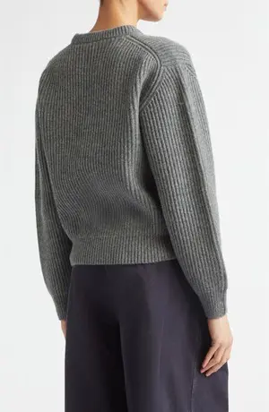 JIL SANDER Cropped Wool Ribbed Sweater - Koala