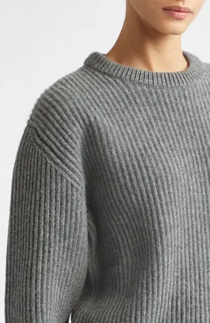 JIL SANDER Cropped Wool Ribbed Sweater - Koala