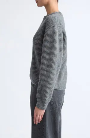 JIL SANDER Cropped Wool Ribbed Sweater - Koala
