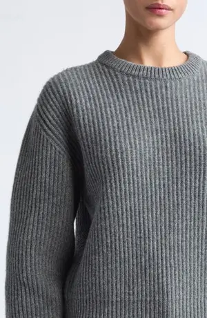 JIL SANDER Cropped Wool Ribbed Sweater - Koala