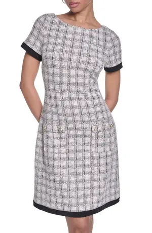 Karl Lagerfeld Windowpane Check Tweed Sheath Dress