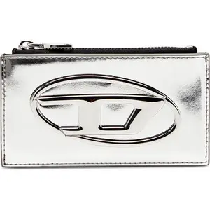 DIESEL® 1dr Metallic Leather Card Holder - Silver