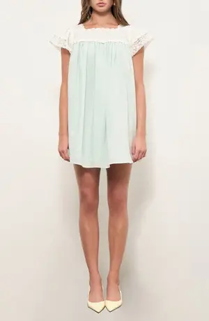 MAUDE CLUB Esme Babydoll Dress With Lace Detailing - Light Mint